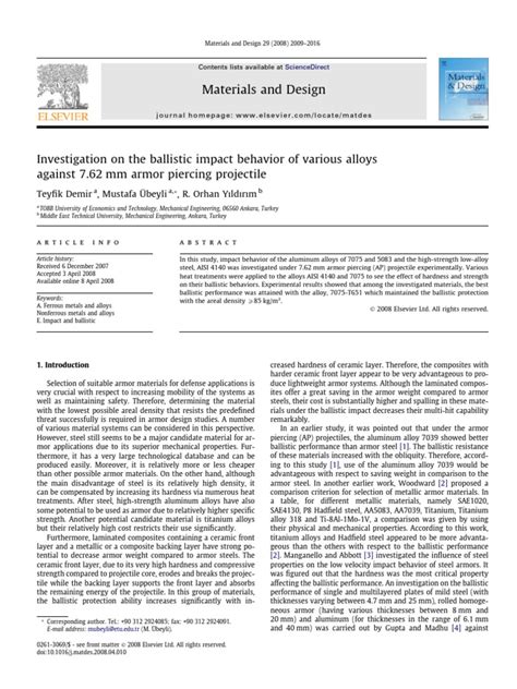 Investigation On The Ballistic Impact Behavior Of Various Alloys Pdf