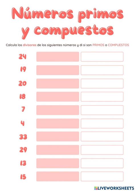 Primos Y Compuestos Interactive Activity Interactive Activities