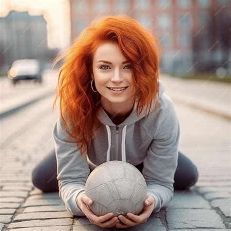 Premium Photo Photo Closeup Portrait Of Curly Redhead Woman With Blue