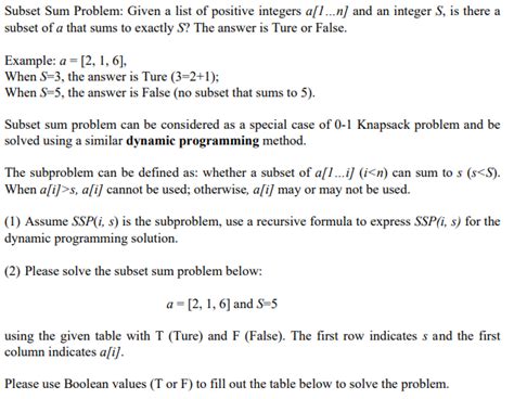 Solved Subset Sum Problem Given A List Of Positive Integers