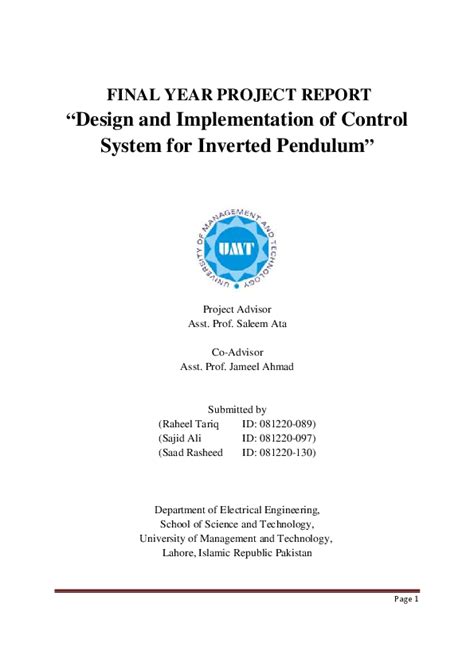 pdf design and implementation of control system for inverted pendulum