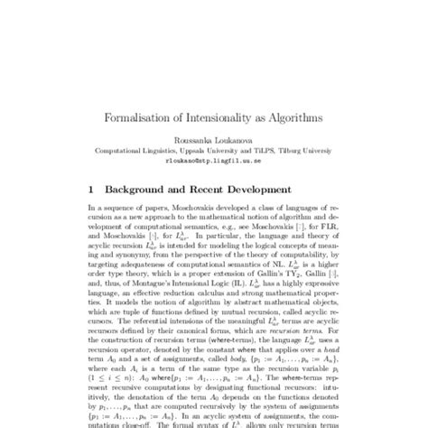 formalisation of intensionality as algorithms project abstract acl