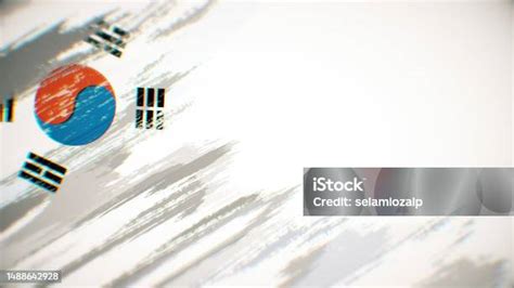 흰색 배경에 한국 국기 페인트 브러시 한국의 개념 그림 붓놀림 그런지 페인트 스트로크 더러운 국가 독립 애국심 선거 템플릿 유화 파스텔 색상 만화 애니메이션 질감 효과