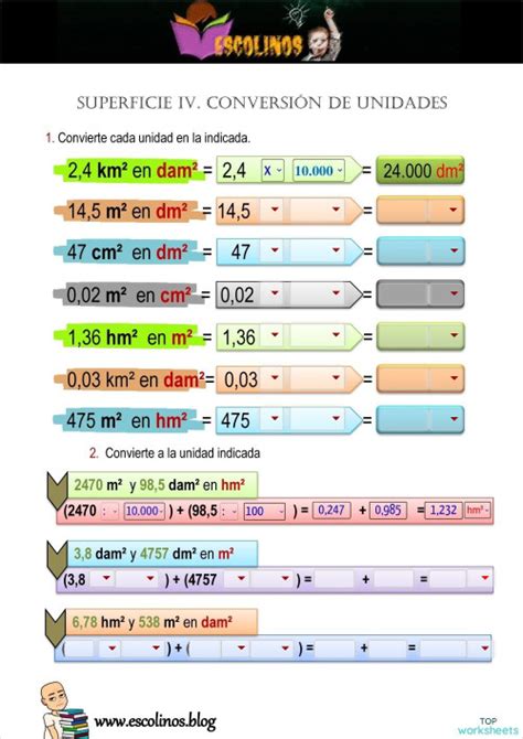 Superficie Iv Conversión De Unidades De Superficie Ficha Interactiva