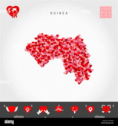 I Love Guinea Red And Pink Hearts Pattern Map Of Guinea Isolated On Grey Background Love Icon