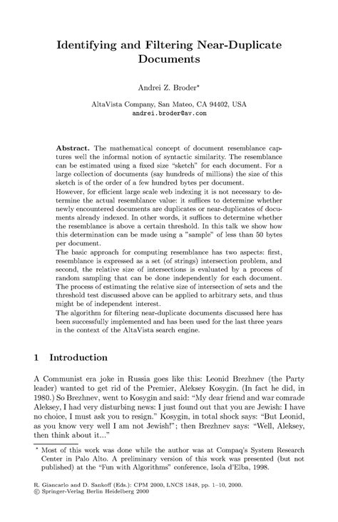 Identifying And Filtering Near Duplicate Documents Identifying And