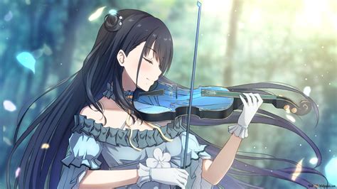 Beautiful Anime Girl With Black Long Hair In A White Dress Whistling
