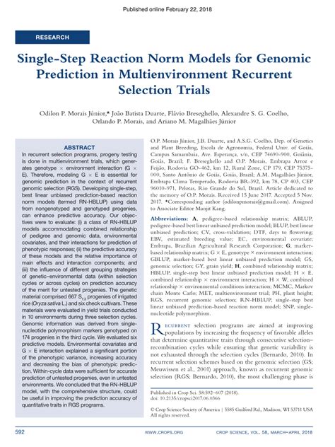 Pdf Single Step Reaction Norm Models For Genomic Prediction In