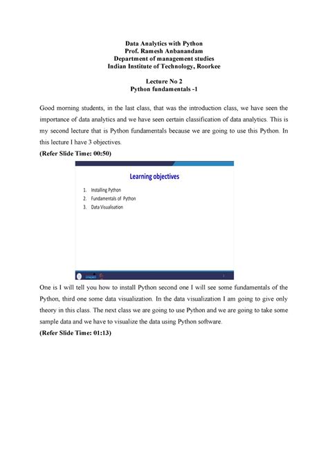 Lec2 Data Structure Notes Data Analytics With Python Prof Ramesh Anbanandam Department Of