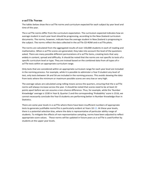 E Asttle Norms And Curriculum Expectations Reading And Math