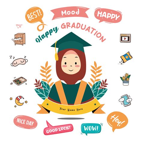 Happy Graduation Vector Illustration Hijab Girl On Graduation In