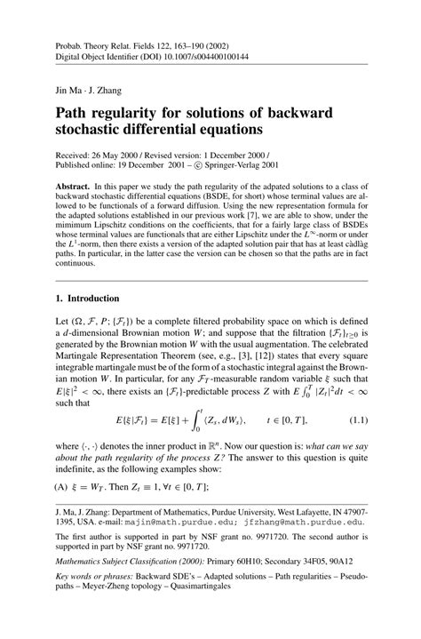 pdf path regularity for solutions of backward stochastic differential