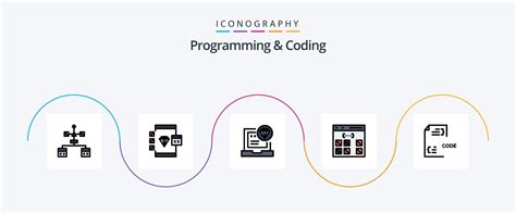 Programming And Coding Line Filled Flat 5 Icon Pack Including Develop Code Coding Interface