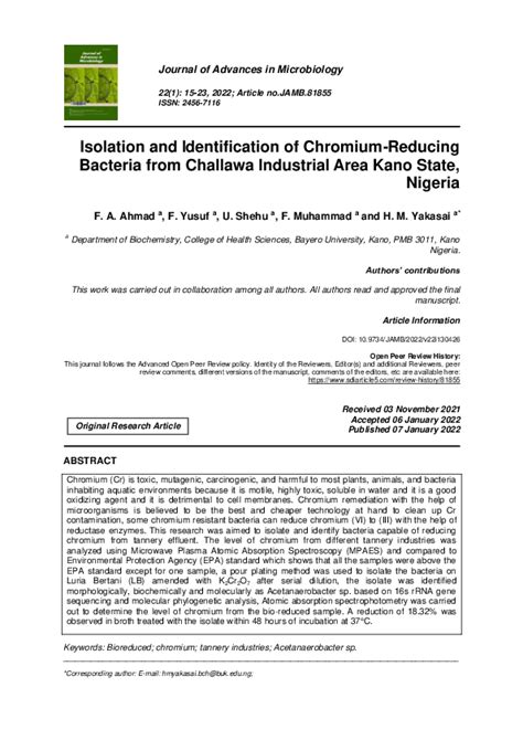Pdf Isolation And Identification Of Chromium Reducing Bacteria From