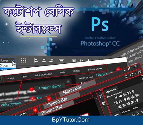 ফটোশপ বেসিক ইন্টারফেস Photoshop Basic Interface পরিচিত বিপিয়া টিউটোর