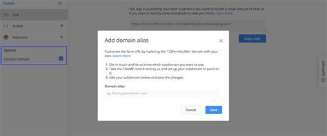 help create domain alias for form url 123formbuilder