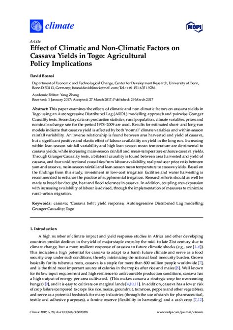 Pdf Effect Of Climatic And Non Climatic Factors On Cassava Yields In