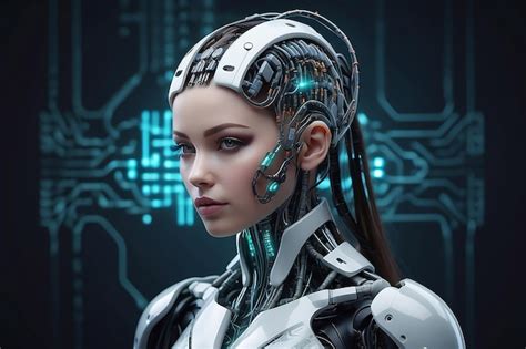 Premium Photo Female Cyborg With Circuit Brain And Binary Codegenerative Ai