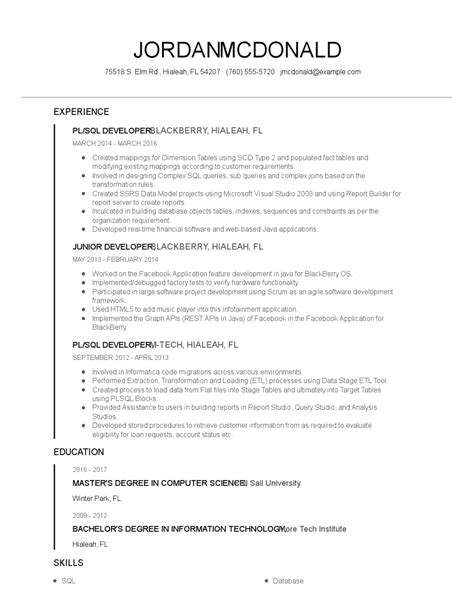 Pl Sql Developer Resume Examples And Tips Zippia