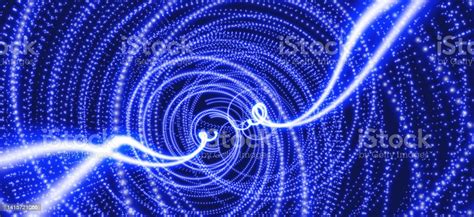 추상적 인 과학 또는 기술 배경 동적 입자가 있는 배열입니다 연결된 점과 조명 효과로 소용돌이치십시오 3d 그리드 표면 벡터 일러스트레이션 3차원 형태에 대한 스톡 벡터