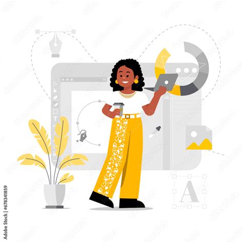 Graphic Designer Creative Creator Design Digital Computer Display Workspace Modern Flat Line