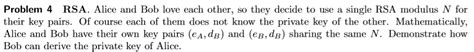 Solved Problem 4 Rsa Alice And Bob Love Each Other So They