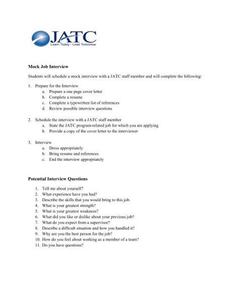 mock job interview document