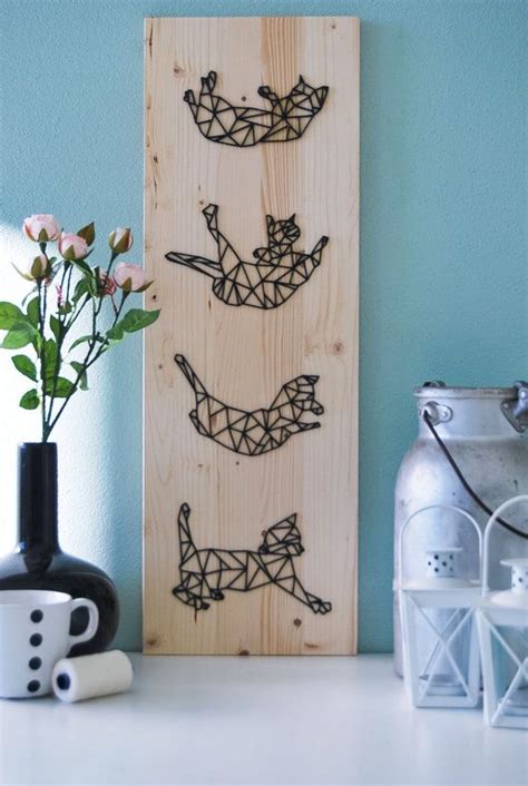 Geometric Cat Fall Artwork Cat Fall Decor Di Quantizedproject Geometric Cat String Art Diy