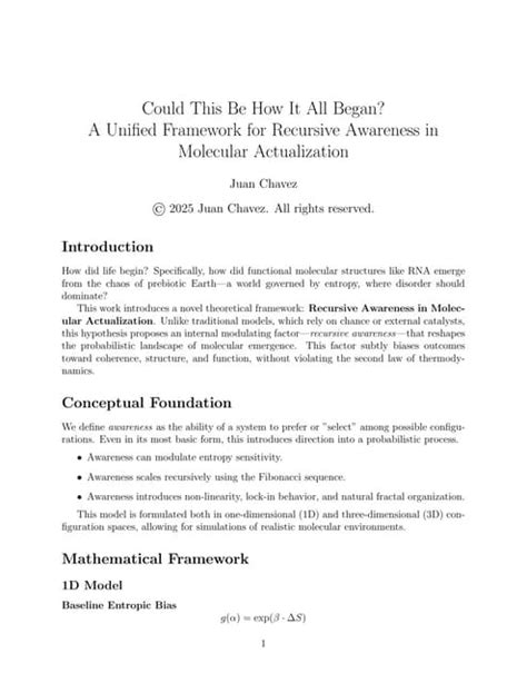 Could This Be How It All Began A Unified Framework For Recursive Awareness In Molecular