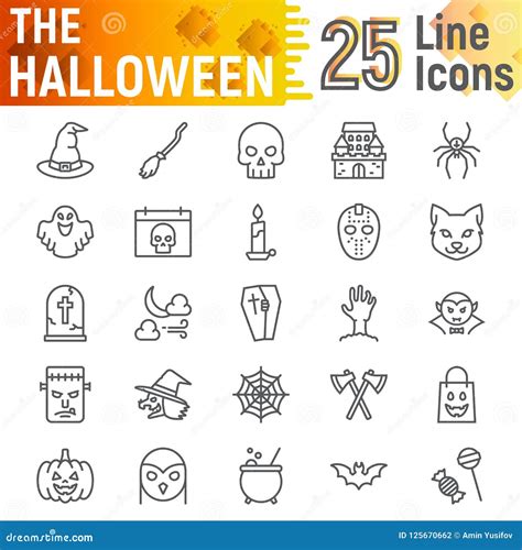 Halloween Line Icon Set Spooky Symbols Collection Vector Sketches Logo Illustrations Horror
