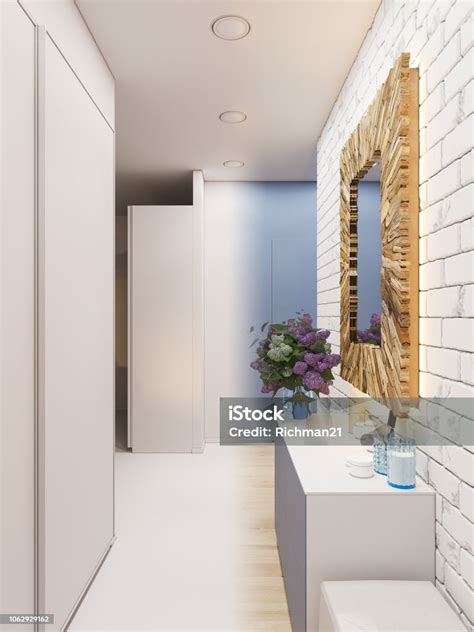 스칸디나비아 스타일의 아파트의 인테리어 디자인의 3d 그림 화이트 색상 주위 폐색에 내부 통로의 건축 시각화 3차원 형태에 대한 스톡 사진 및 기타 이미지 Istock