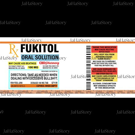 Funny Rx Prescription Png Svg Fukitol Gag Digital File Stress Relief