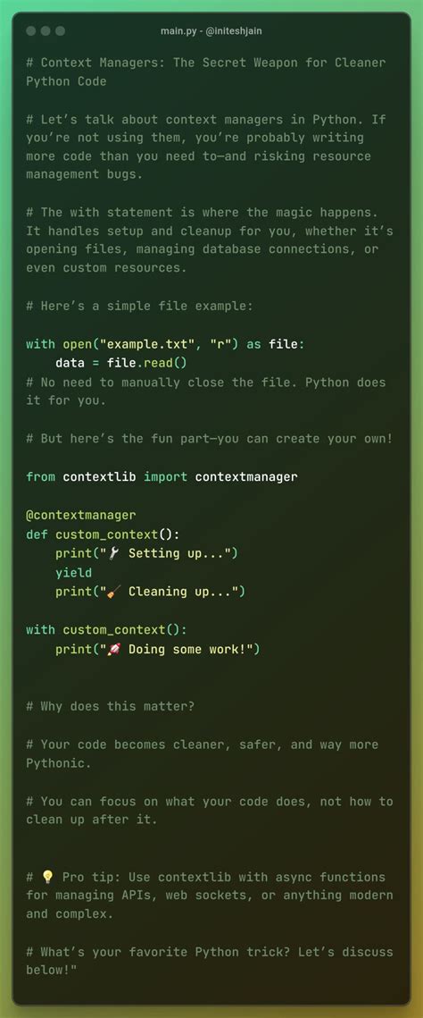 Python Codingtips Contextmanager Cleancode Pythonprogramming