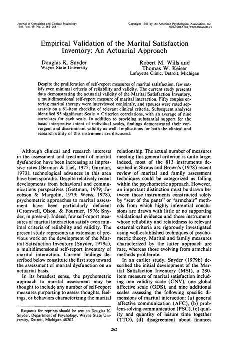 Empirical Validation Of The Marital Satisfaction Inventory An Actuarial Approach