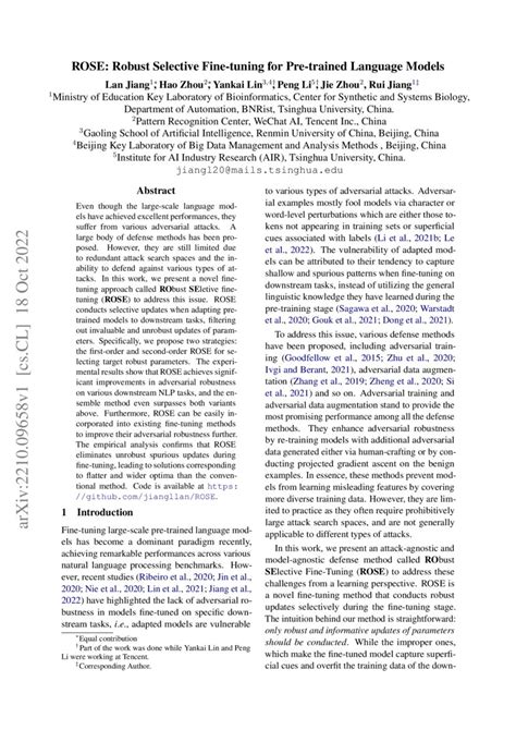 Rose Robust Selective Fine Tuning For Pre Trained Language Models Deepai