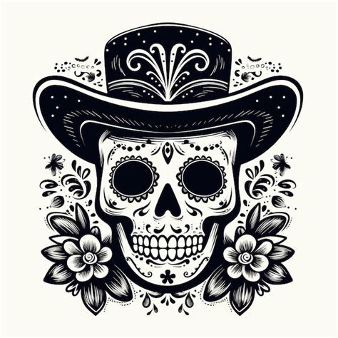 Día De Los Muertos Vector Linocut Estilo Retro Vintage Aislado Imagen