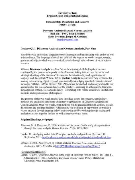 Discourse Analysis Da And Content Analys Pdf Data Analysis