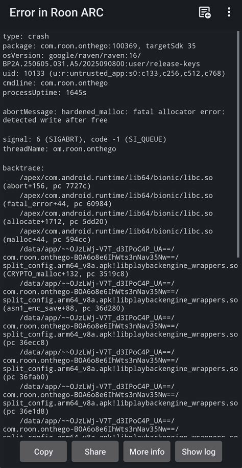 Roon Arc Crashing On Pixel Device With Grapheneos Due To Hardened