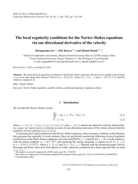 Pdf The Local Regularity Conditions For The Navier Stokes Equations Via One Directional