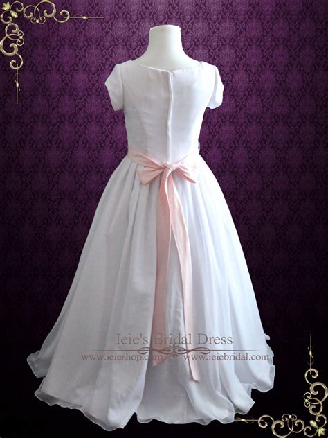 Simple Elegant Modest Chiffon Ball Gown Wedding Dress With Sleeves K