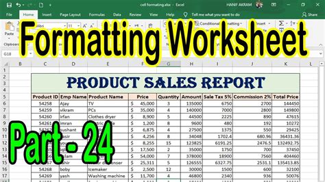 Formatting Excel Worksheet For Beginners In Hindi Urdu Part 24 Youtube