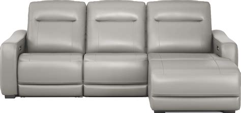 Drew And Jonathan Newport Gray Leather 3 Pc With Right Chaise Dual Power