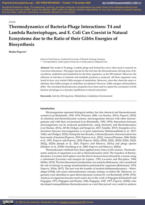 Pdf Thermodynamics Of Bacteria Phage Interactions T4 And Lambda