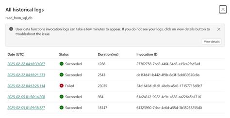 Quickstart View Invocation Logs For A Fabric User Data Functions Item