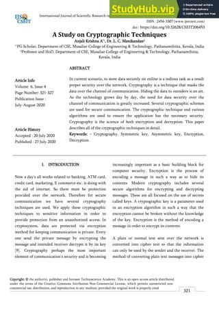 A Study On Cryptographic Techniques PDF Information And Network Security Computing