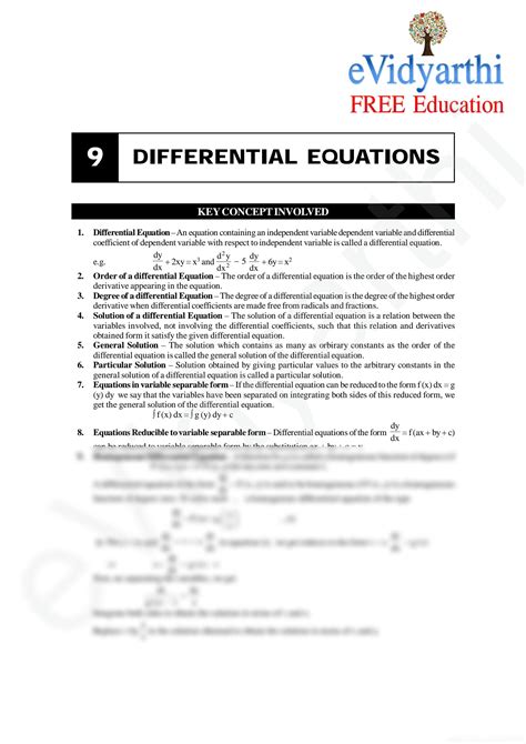Solution Class 12 Maths Important Formulas Of Differential Equations