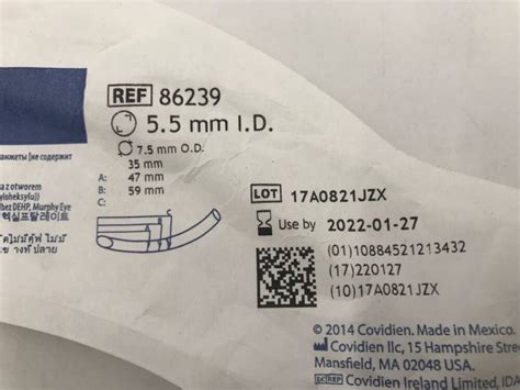 Covidien 86239 Mallinckrodt Oralnasal Tracheal Tube Cuffless 55mm Id