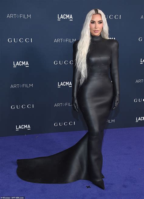Kim Kardashian Slips Very Slender Frame Into Skintight Black Vinyl Gown For Lacma Art Film Gala