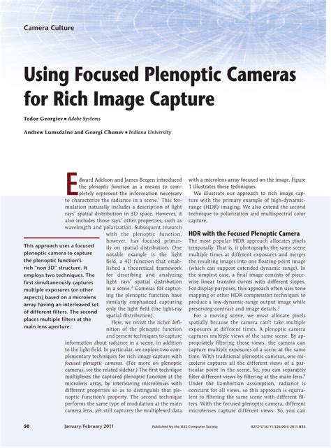Pdf Using Focused Plenoptic Cameras For Rich Image Capture