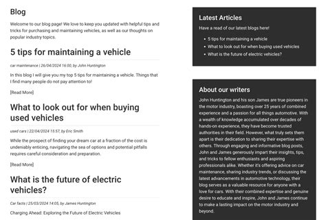 Blog Website Modules Documentation Motordesk Help